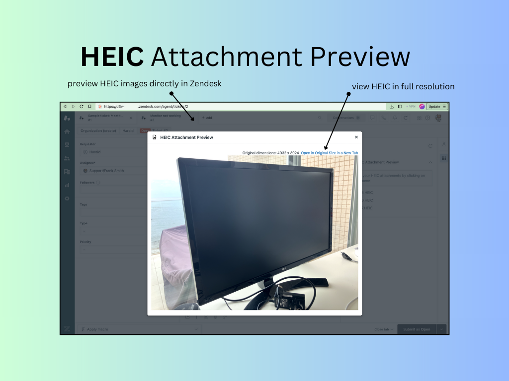 HEIC Attachment Preview App Integration with Zendesk Support